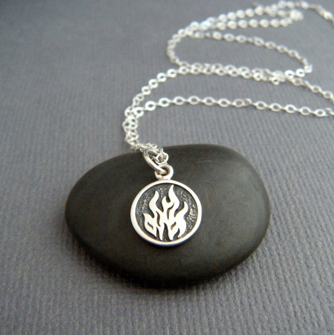 Tiny Silver Fire Element Necklace Flame Small Sterling Four 4 Elemental ...