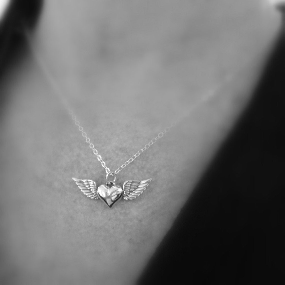 Silver Heart With Wings Necklace. Sterling Silver Memorial | Etsy