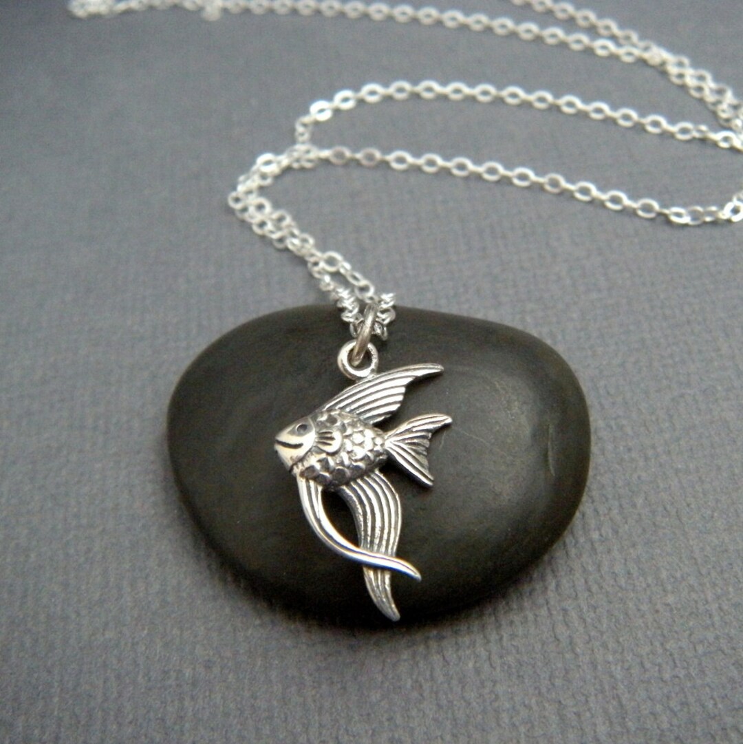 Tiny Silver Angelfish Necklace. Small Sterling Angel Fish Pendant ...