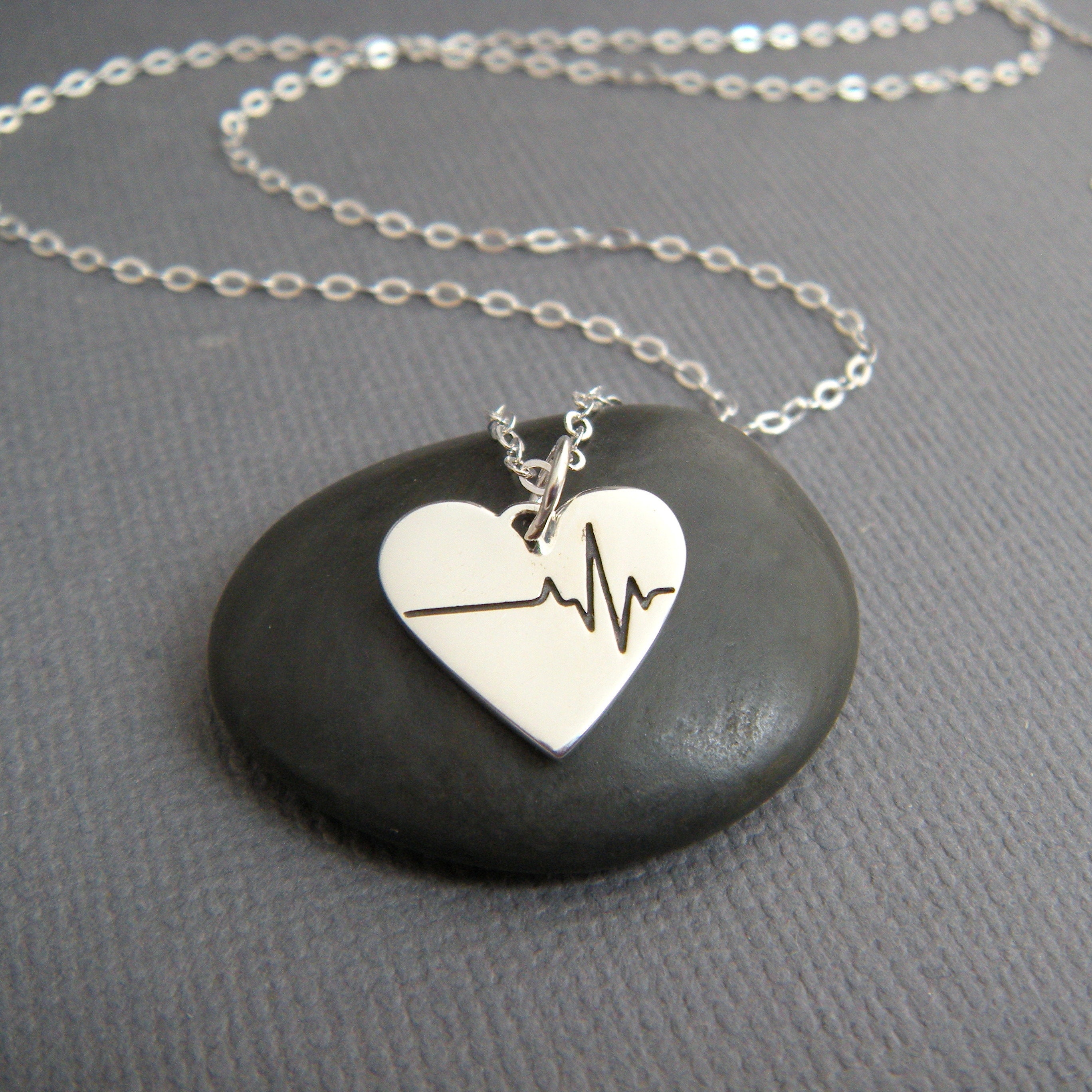 Sterling silver heartbeat necklace etched heart rhythm tracing charm cardiac pendant medical doctor nurse RN MD science anatomy gift 1 2 Etsy