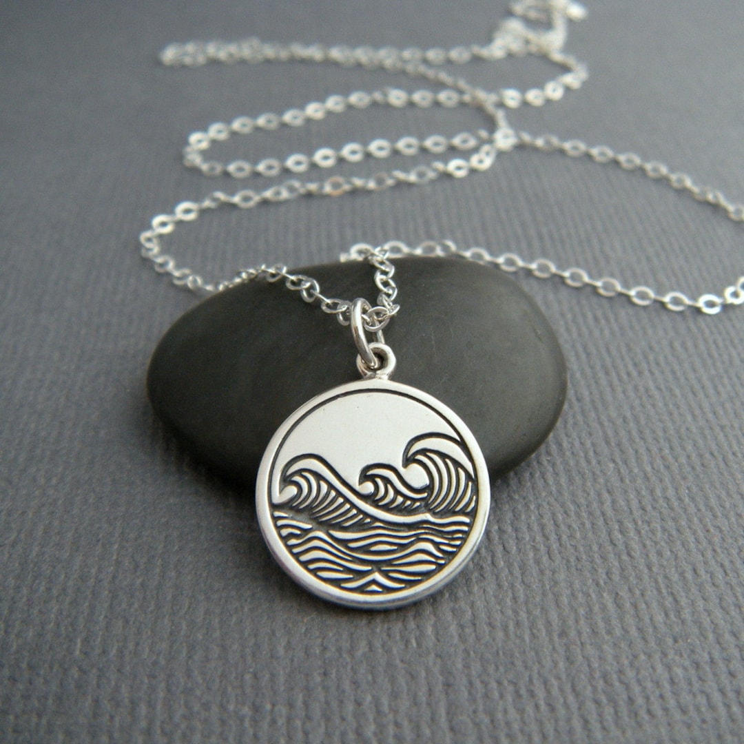 Sterling Silver Ocean Wave Necklace. Modern Seascape Pendant. Water ...