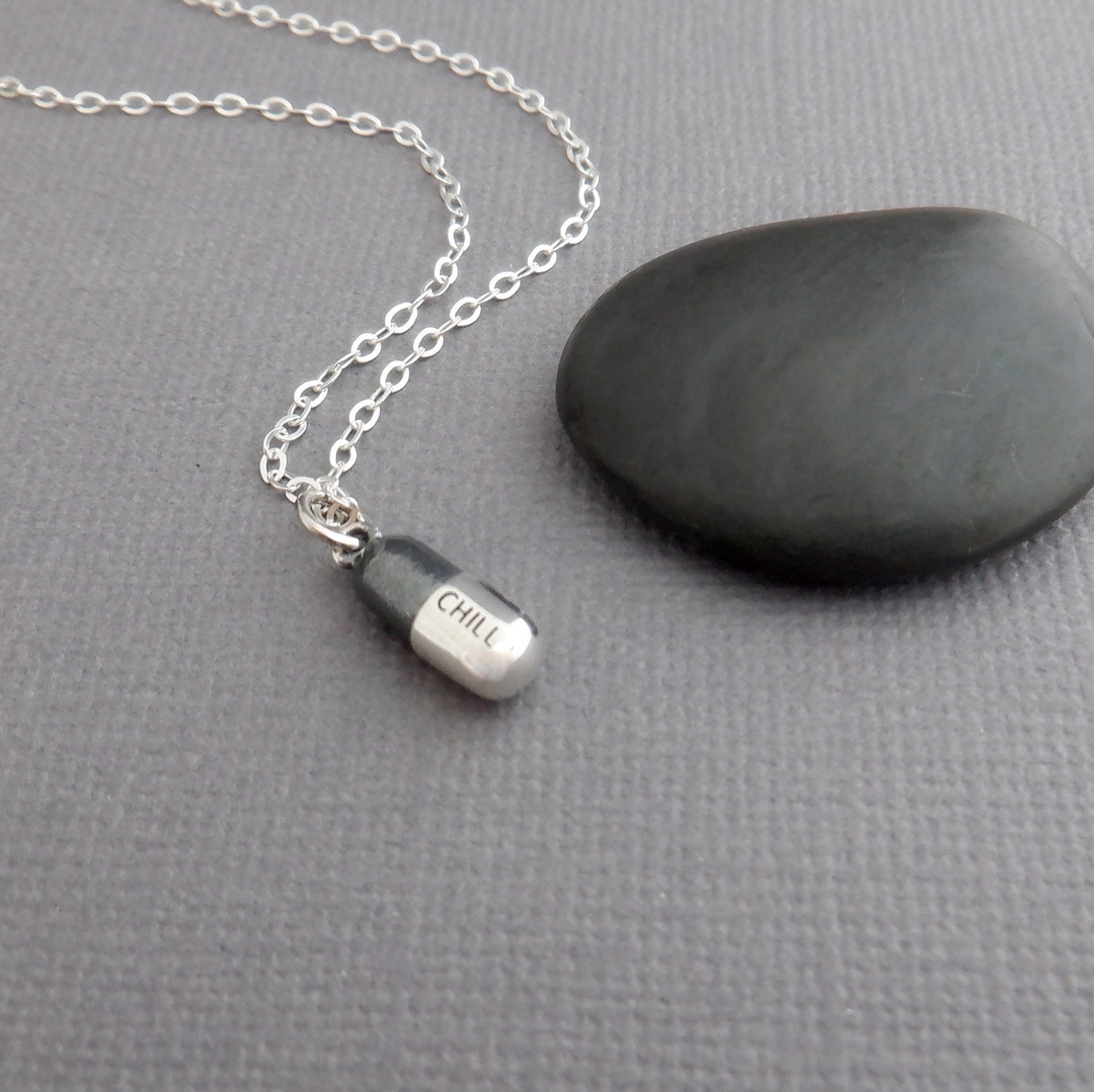 Sterling Silver Chill Pill Necklace. Medical Medicine Charm. Mental ...