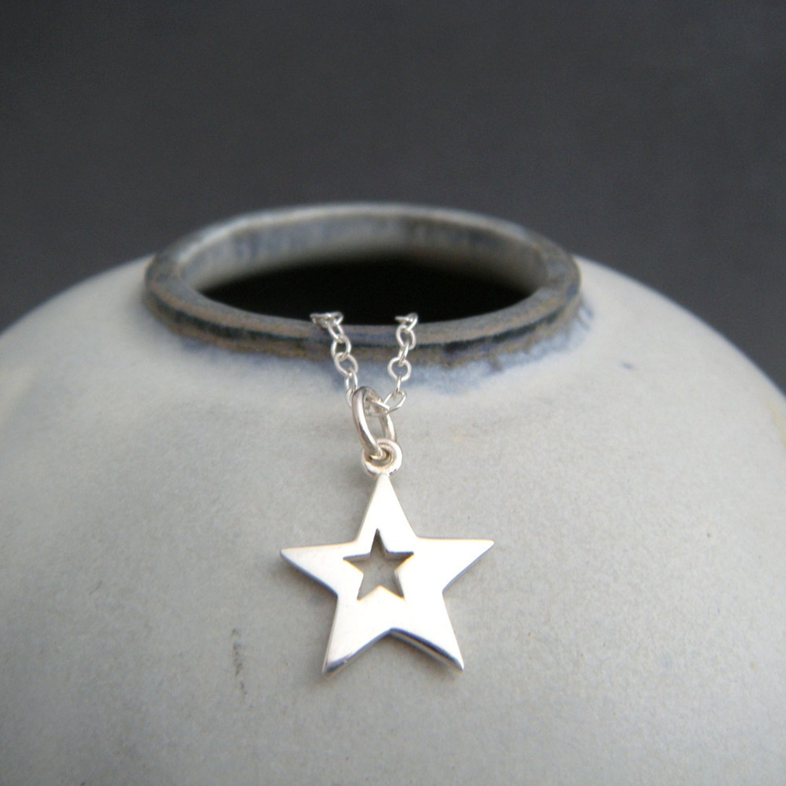 Small Silver Star Necklace. Tiny Lucky Star Cut Out Charm - Etsy