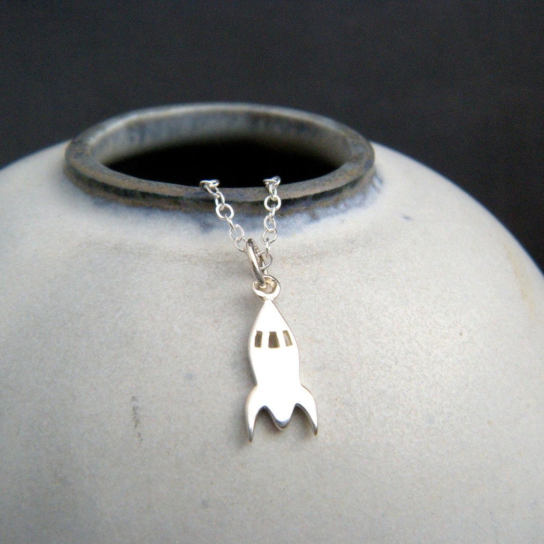 Tiny Silver Rocket Necklace. Small Sterling Silver Outer Space | Etsy