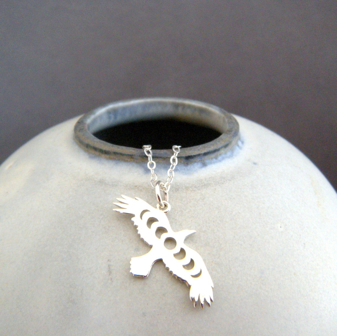 Sterling Silver Raven Moon Phases Necklace Small Lunar - Etsy