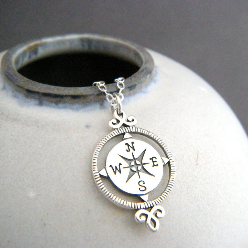 Sterling Silver Compass Necklace Small Simple Everyday Jewelry - Etsy