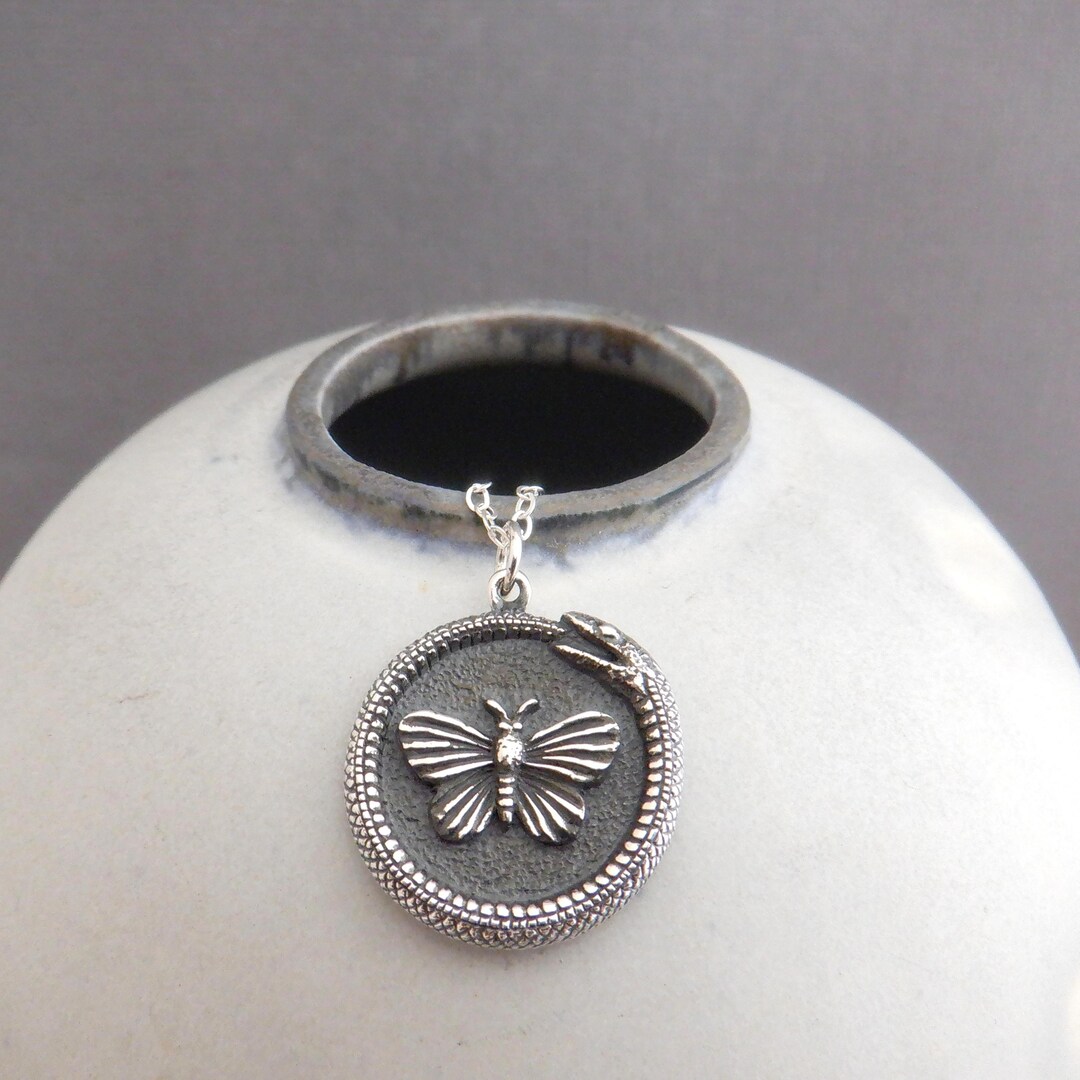 Sterling Silver Ouroboros Snake Butterfly Necklace. Small Serpent ...