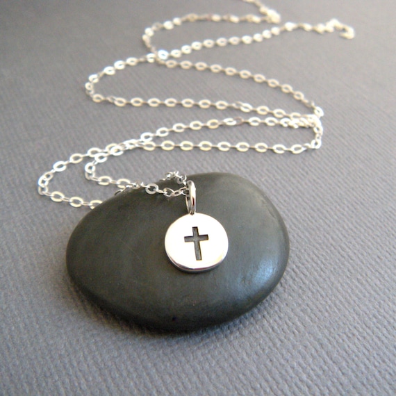 Tiny Sterling Silver Cross in Circle Necklace Small Faith Charm Christian Pendant Religious Jewelry Confirmation First Communion Gift 1 4 Etsy