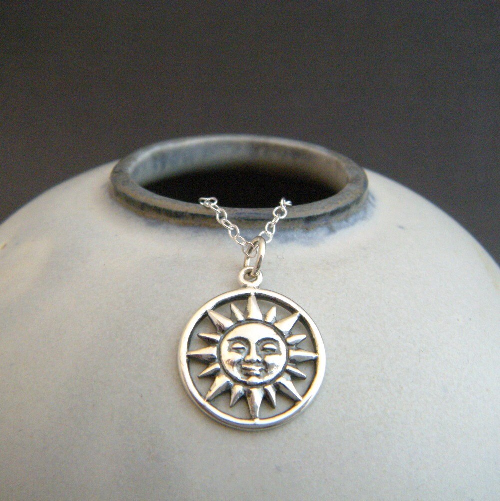 Silver Sun Necklace. Small Smiling Sunburst Pendant. Sterling | Etsy
