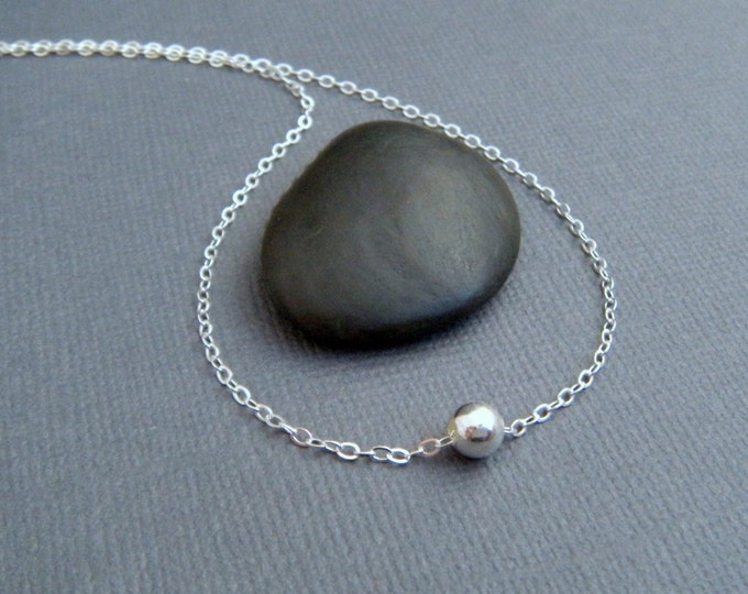 Tiny Silver Ball Necklace. Round. Small Shiny Dainty Bead. Simple ...