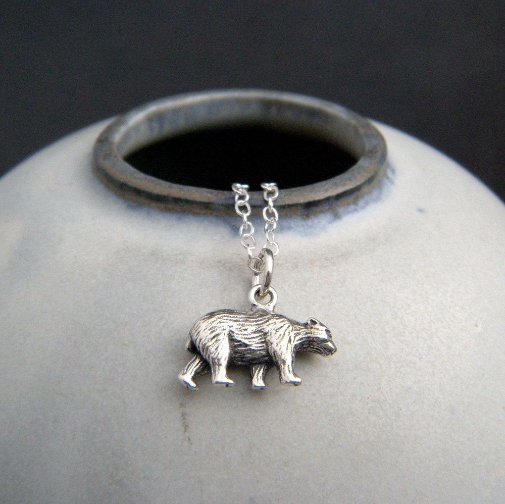 Tiny sterling silver bear necklace. small spirit animal charm | Etsy