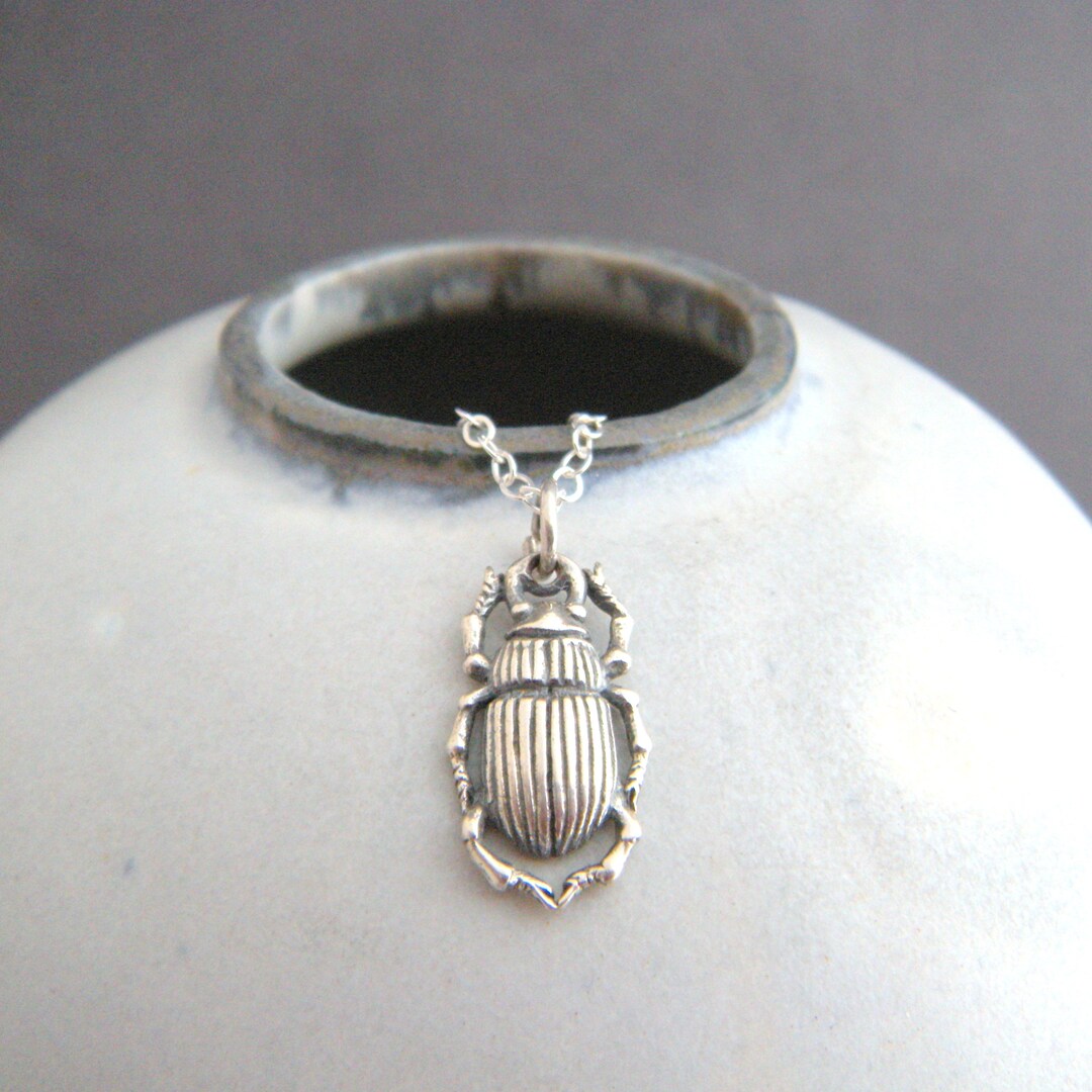 Small Sterling Silver Beetle Necklace Tiny Bug Pendant Insect Spirit ...