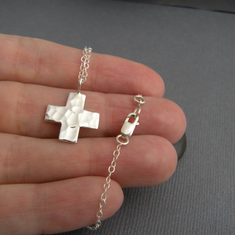 Small silver square cross necklace. sterling silver. hammered | Etsy