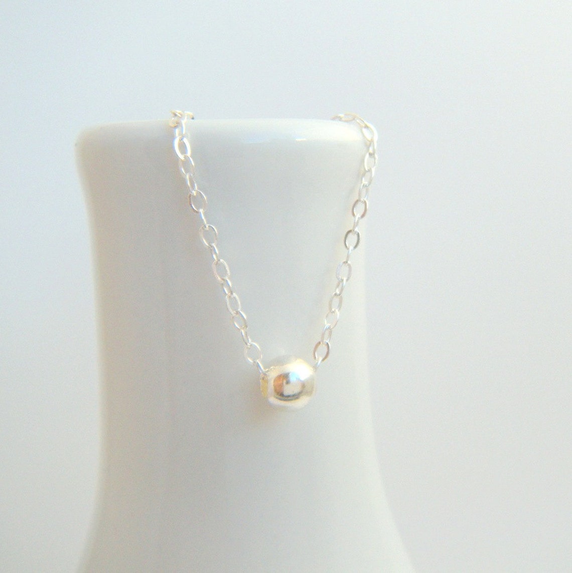 Tiny Silver Ball Necklace. Round. Small Shiny Dainty Bead. - Etsy