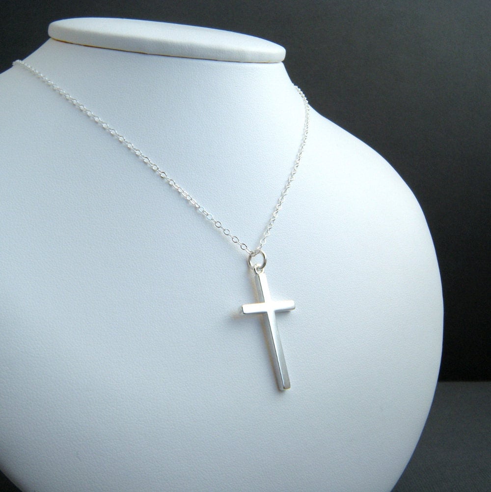 Silver Cross Necklace. LARGE. Sterling Silver Smooth Modern Cross ...