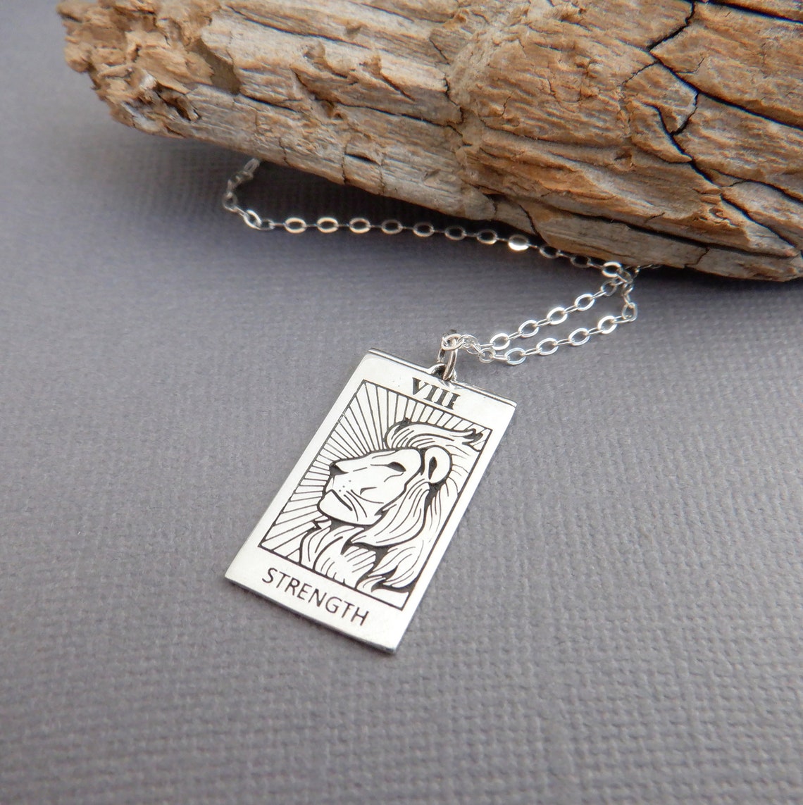 Sterling Silver Strength Tarot Card Necklace Lion Sunray | Etsy