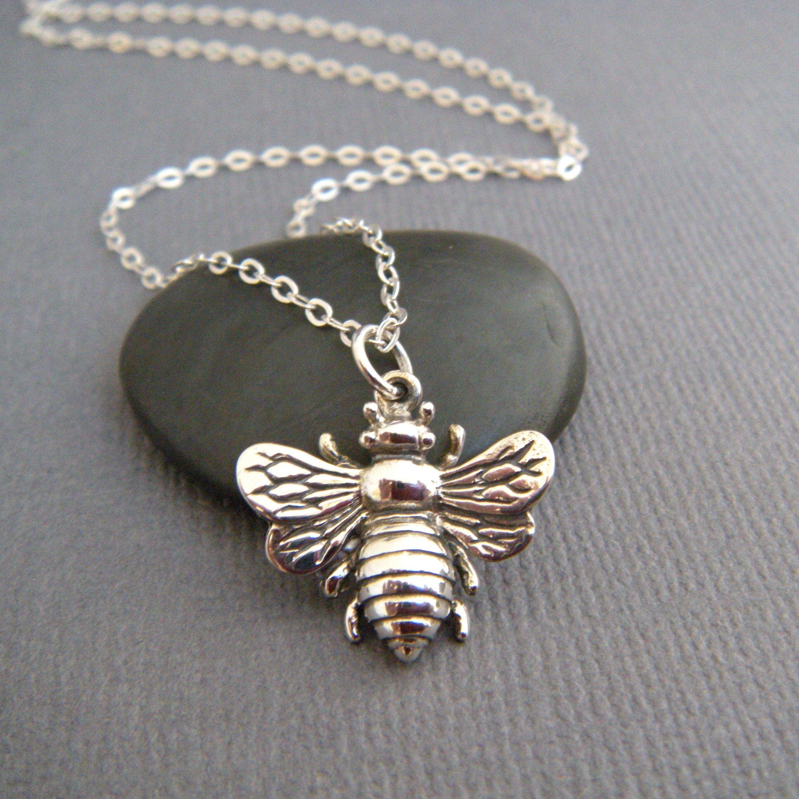 Sterling Silver Honey Bee Necklace Honeybee Pendant Animal - Etsy