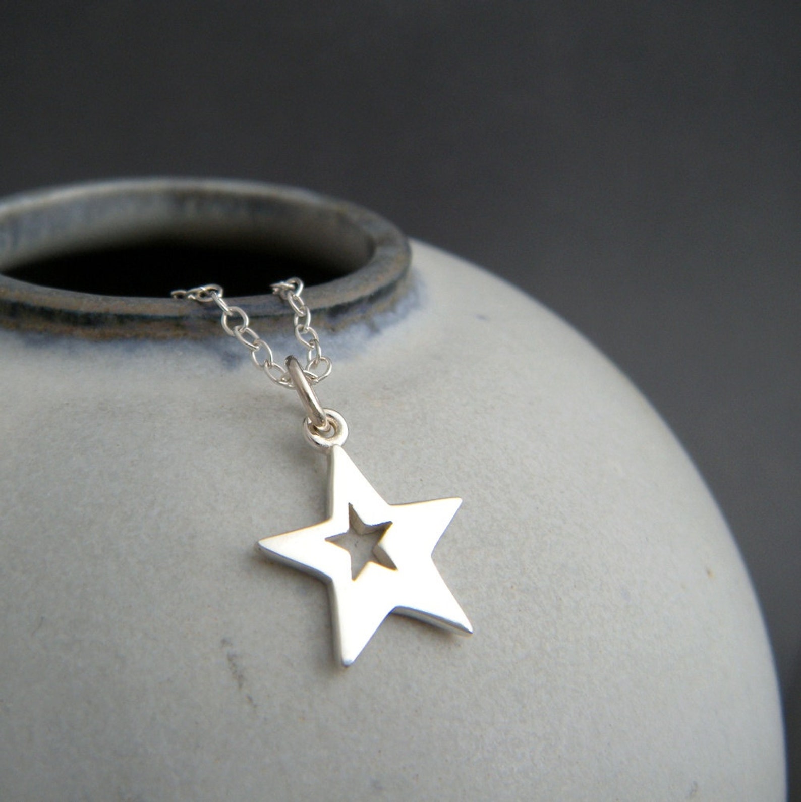 Small Silver Star Necklace. Tiny Lucky Star Cut Out Charm | Etsy