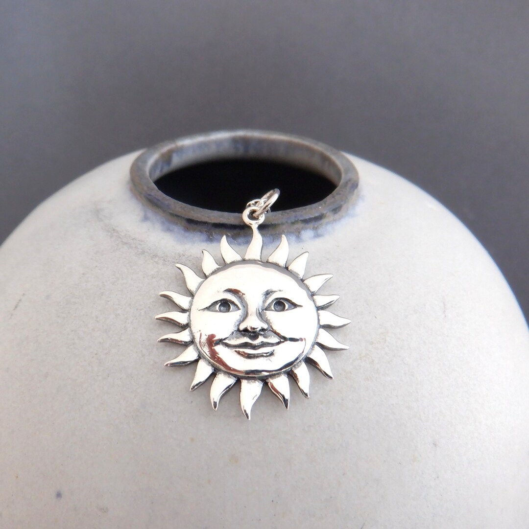 Sterling Silver Smiling Sun Necklace Small Sunburst Pendant Happy ...