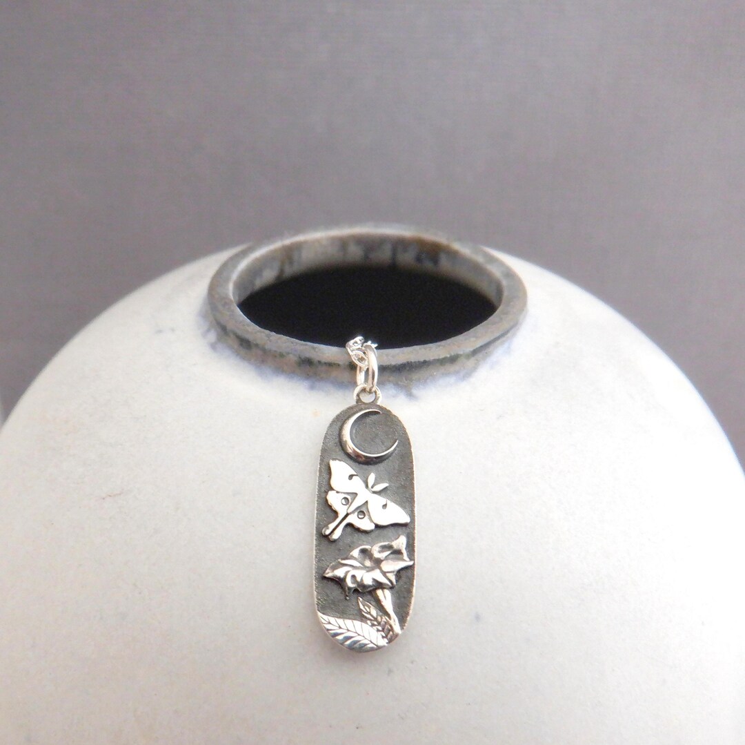 Tiny Sterling Silver Luna Moth With Moonflower Moon Necklace. Dainty ...