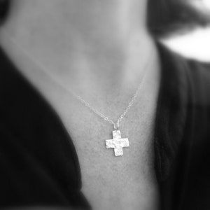 Small Silver Square Cross Necklace. Sterling Silver. Hammered Cross ...