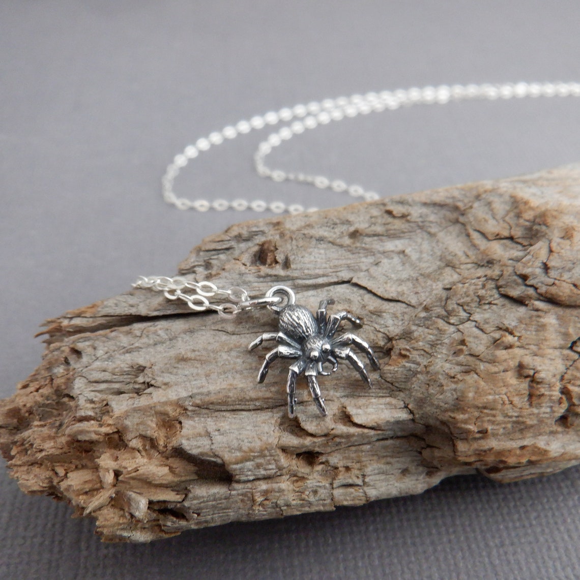 Sterling Silver Spider Necklace. Tiny Arachnid Pendant. Realistic Small ...
