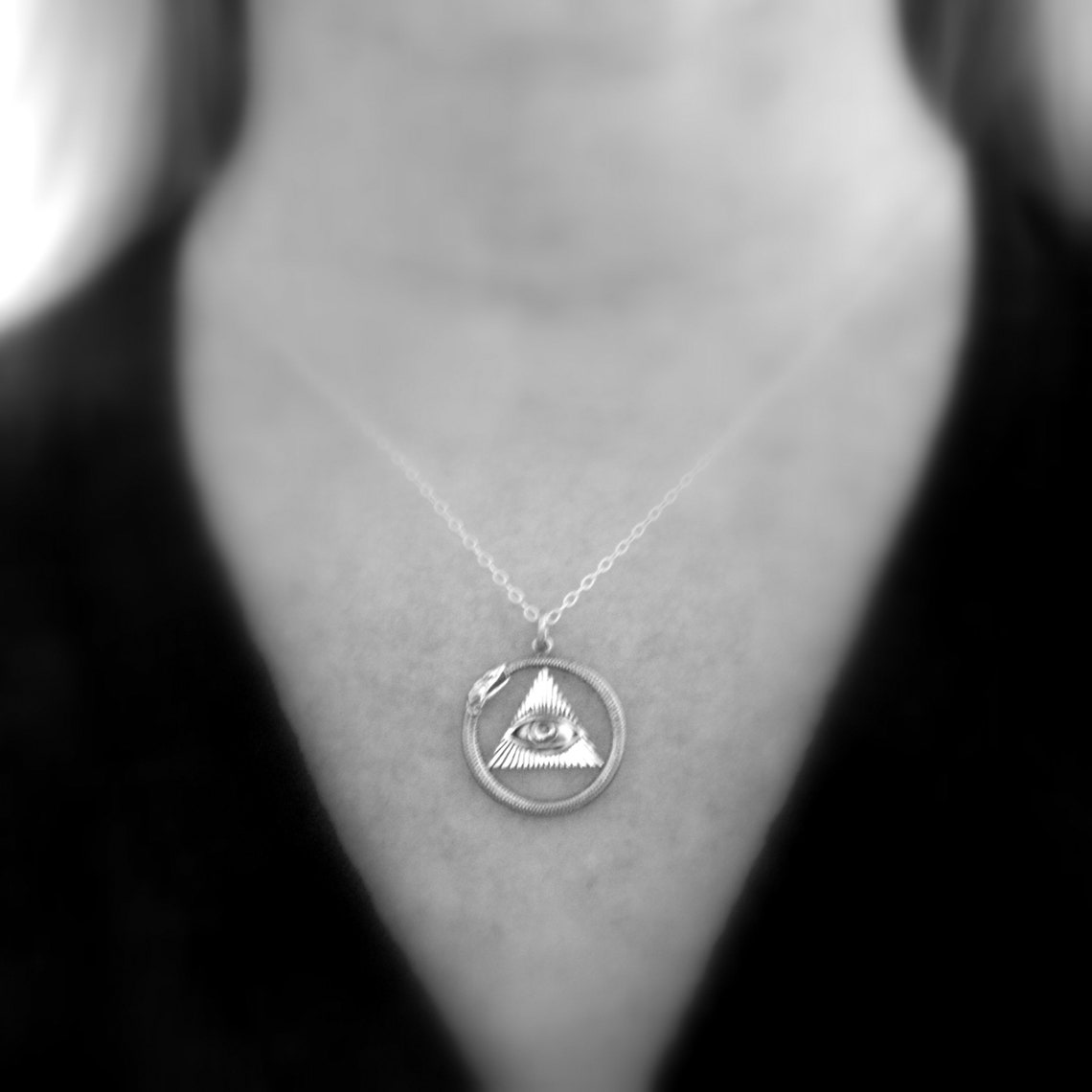 Sterling Silver All Seeing Eye Necklace: Ouroboros Snake Charm 3/4" - Etsy