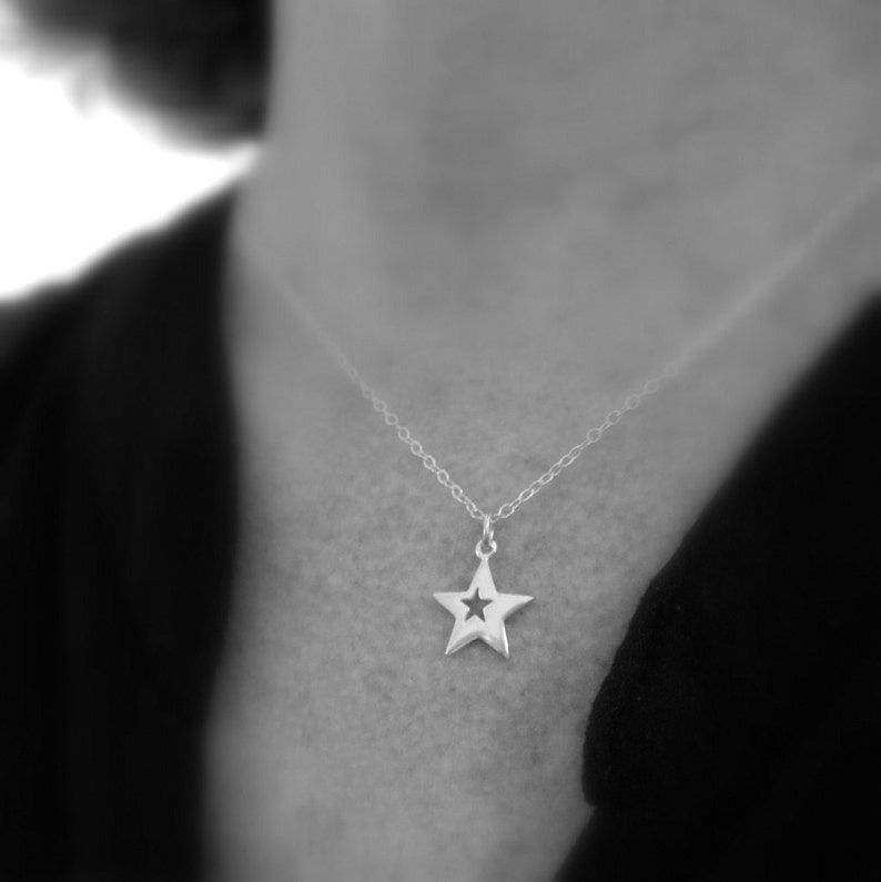 Small Silver Star Necklace. Tiny Lucky Star Cut Out Charm - Etsy