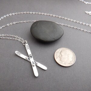 Tiny Sterling Silver Skis Necklace Small Winter Charm Womens Sports ...