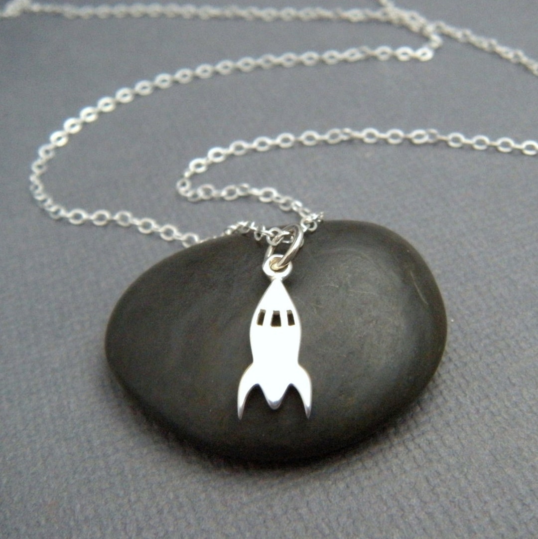 Tiny Silver Rocket Necklace. Small Sterling Silver Outer Space Pendant ...