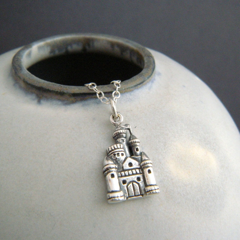 Sterling Silver Castle Necklace. Whimsical Pendant Small Girly - Etsy
