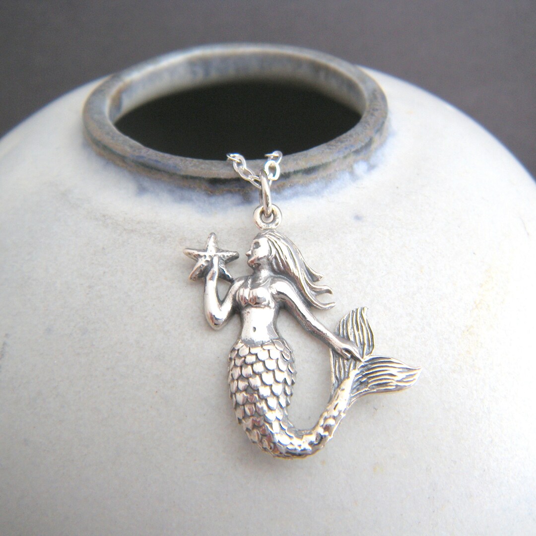 Sterling Silver Mermaid Necklace Ocean Pendant Simple Jewelry Gift ...
