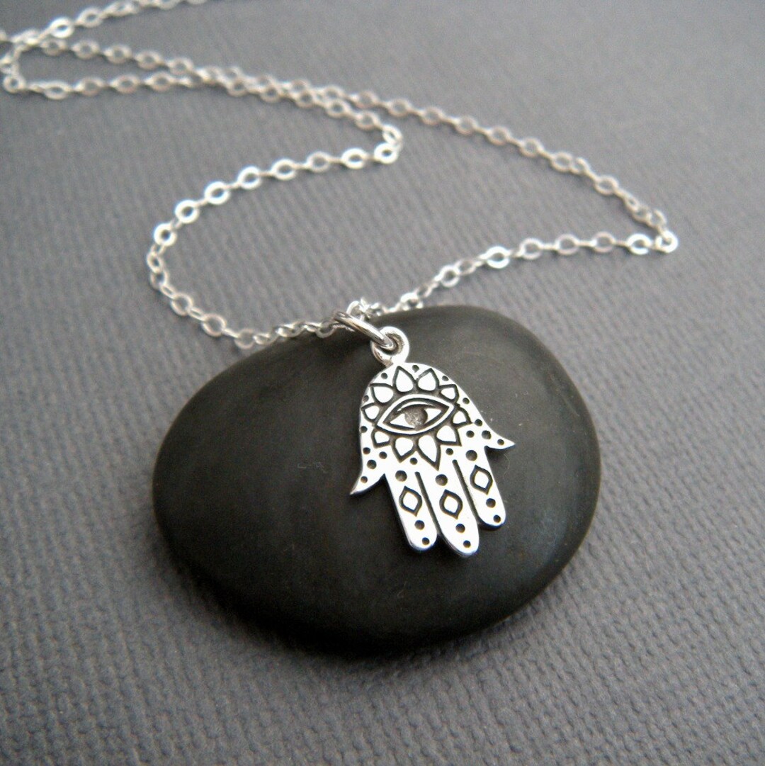 Small Hamsa Hand With Eye Necklace. Etched Sterling Silver. Zen Yoga ...