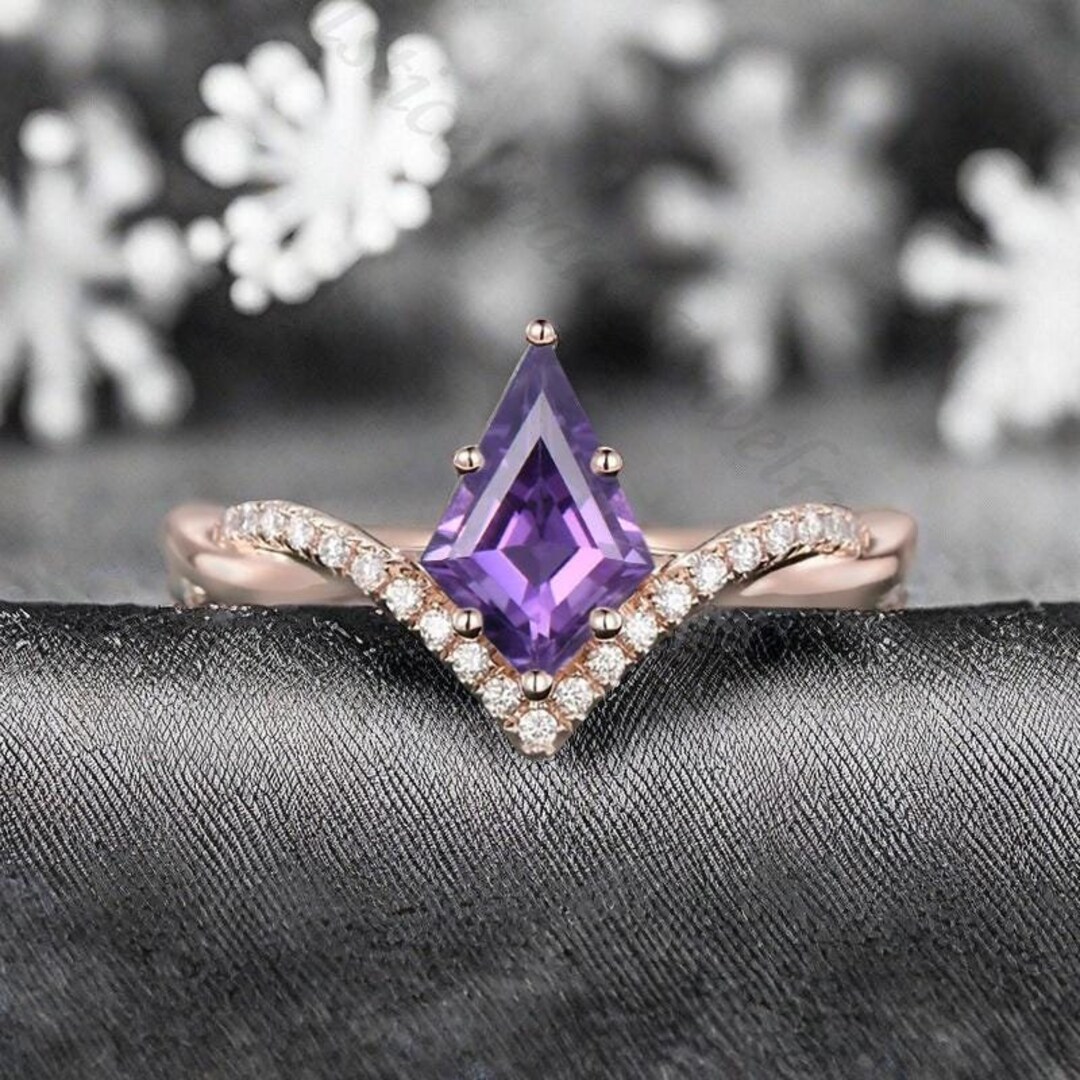 Vintage Purple Amethyst Ring Kite Cut Amethyst Engagement Ring Amethyst ...