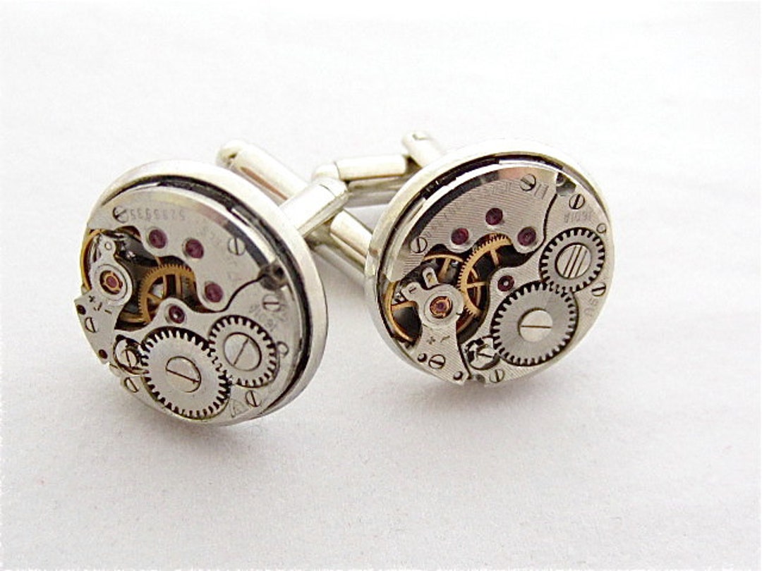 Steampunk Watch Movement Cufflinks - Vintage Silver Tone Gears - Etsy