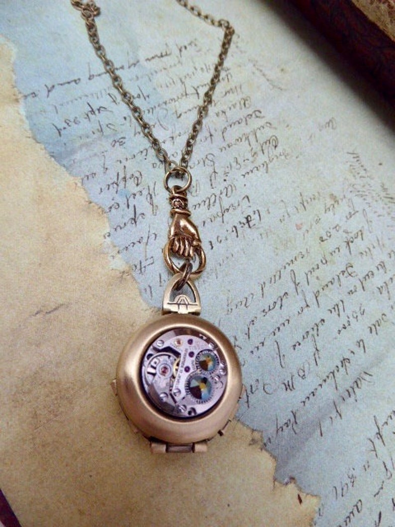 Steampunk Locket Necklace Watch Movement Swarovski | Etsy