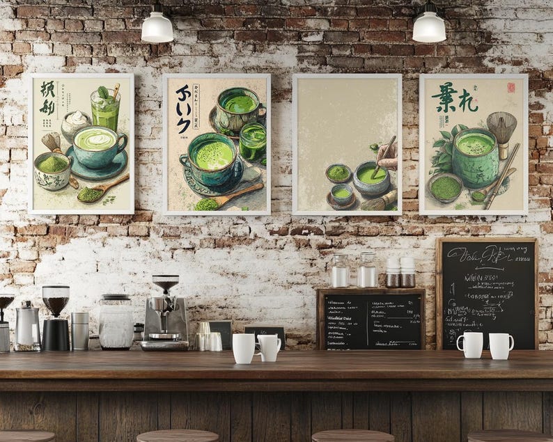 Matcha Latte Wall Art Print – Iced Green Tea, Powder & Whisk Kitchen ...