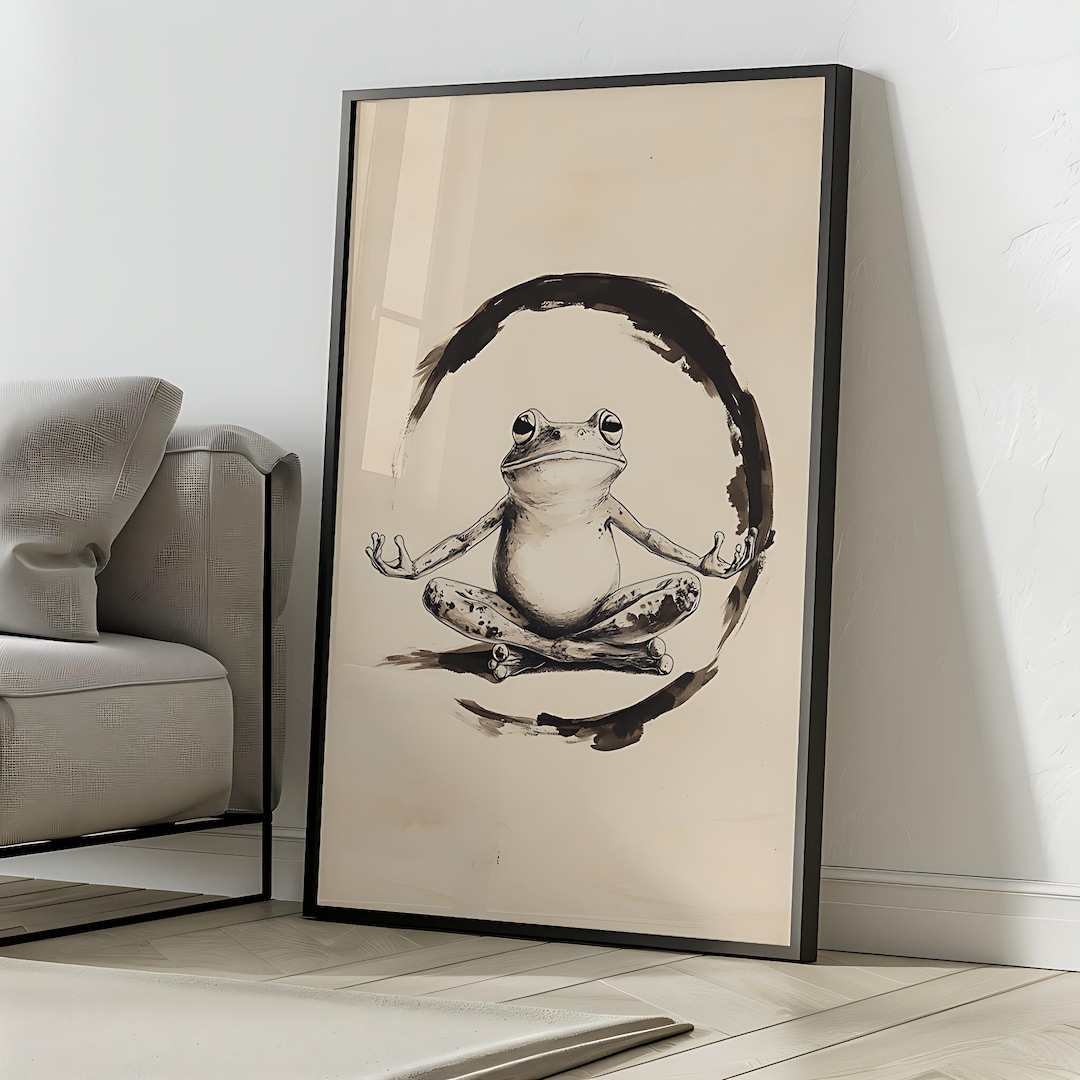Zen Frog Lotus Poster | Minimalist Sumi-e Ink Art, Yoga & Meditation ...