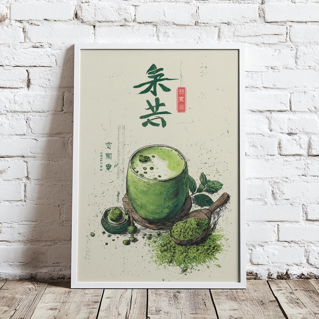 Minimalist Matcha Tea Art Print – Japanese Green Tea Illustration With ...
