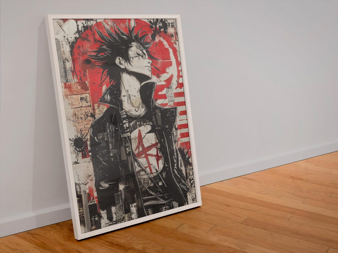 Japanese Anime Tokyo Poster - Male Character Print in Red, White, and ...