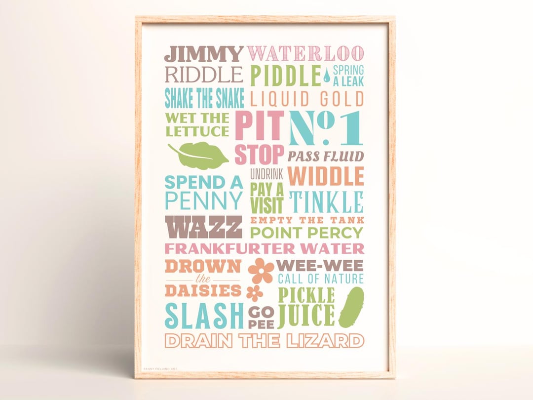 Slang Words for Wee | Funny Rude Art Print for Bathroom Toilet Cloakroom | A4 A3 Humourous ...