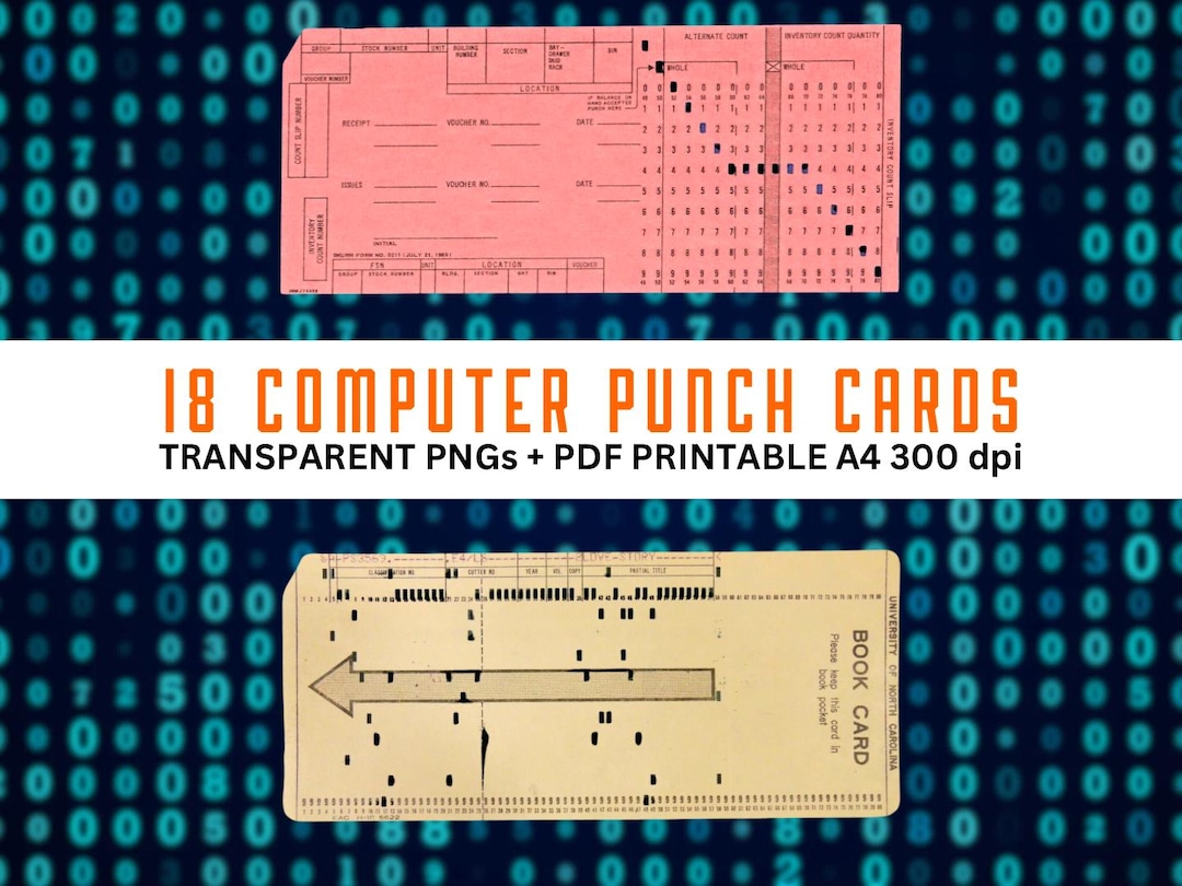 Vintage Computer Punch Cards - Digital Graphics Ephemera Clip Art Photo ...