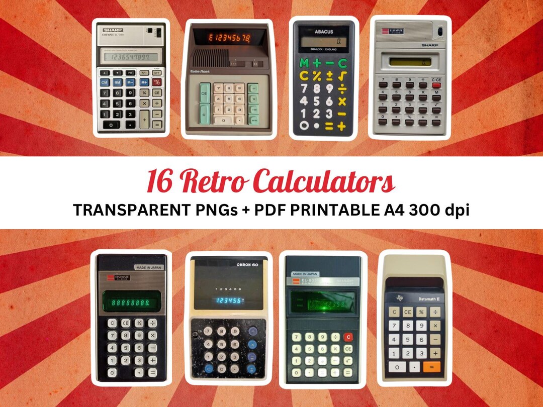 Retro Pocket Calculators - Digital Graphics Ephemera Clip Art Photo PDF ...