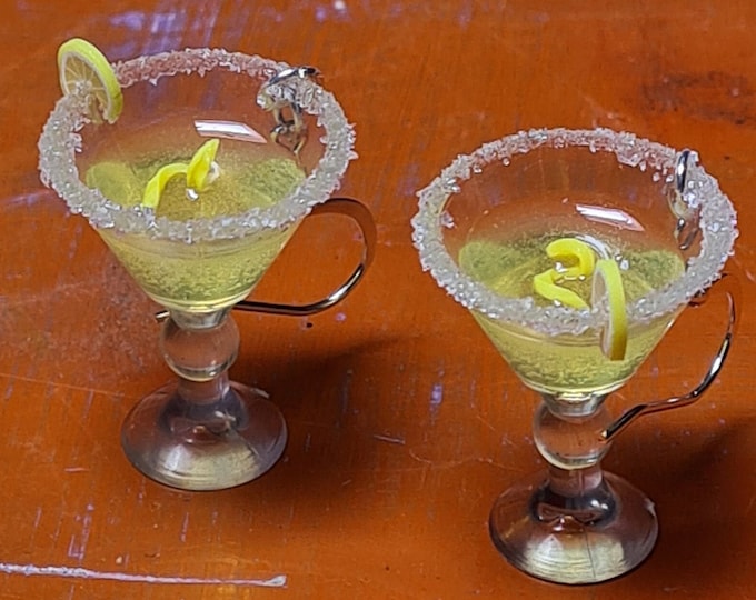 1" Miniature Lemon Drop Martini Glass Earrings W/ Tiny Lemon Peel and ...