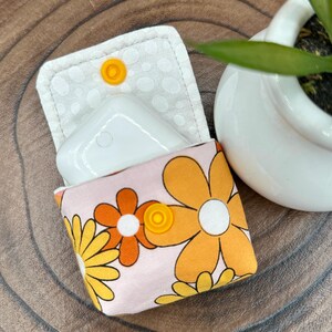 Wireless Earbud Case, Groovy Flower Power Fabric With Snap Closure and ...