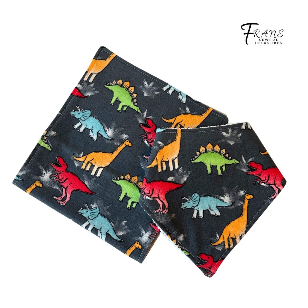 Colorful Dinosaur Friends Bib and Burp Cloth Gift Set Handmade Baby ...
