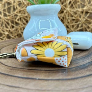 Wireless Earbud Case, Groovy Flower Power Fabric With Snap Closure and ...
