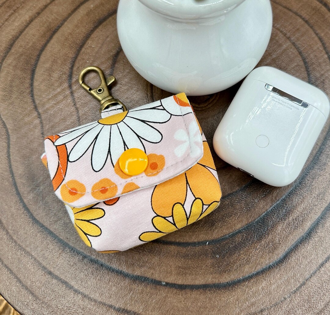 Wireless Earbud Case, Groovy Flower Power Fabric With Snap Closure and ...