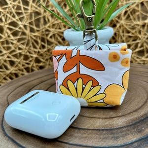 Wireless Earbud Case, Groovy Flower Power Fabric With Snap Closure and ...