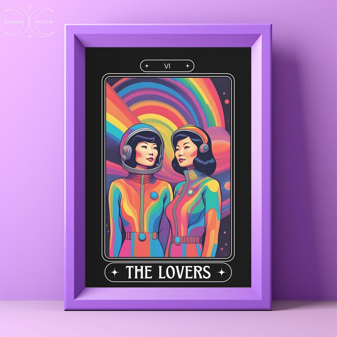 The Lovers Tarot Art Print Dark Retro Space Couple LGBTQ Sci-fi Magic ...